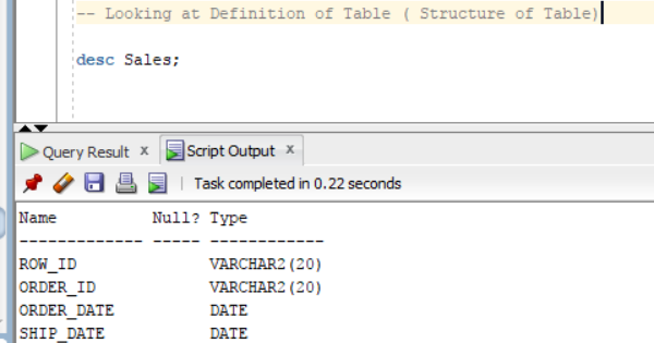 Looking At Definition Of Table ( Structure Of Table) In Sql (oracle)