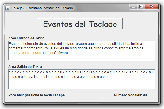 CoDejaVu: Ejemplo Eventos del Teclado en Java