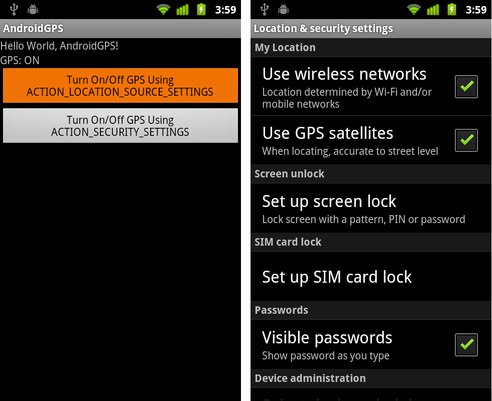 Android Master Settings Action Location Source Settings Vs Settings Action Security Settings