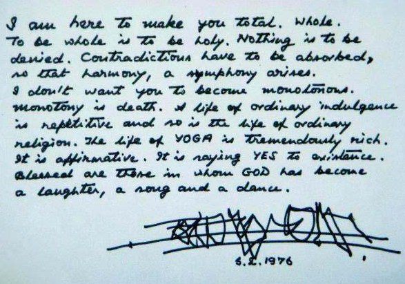 Famous Photos: Handwriting of Acharya Rajneesh (Osho) with His Unique ...