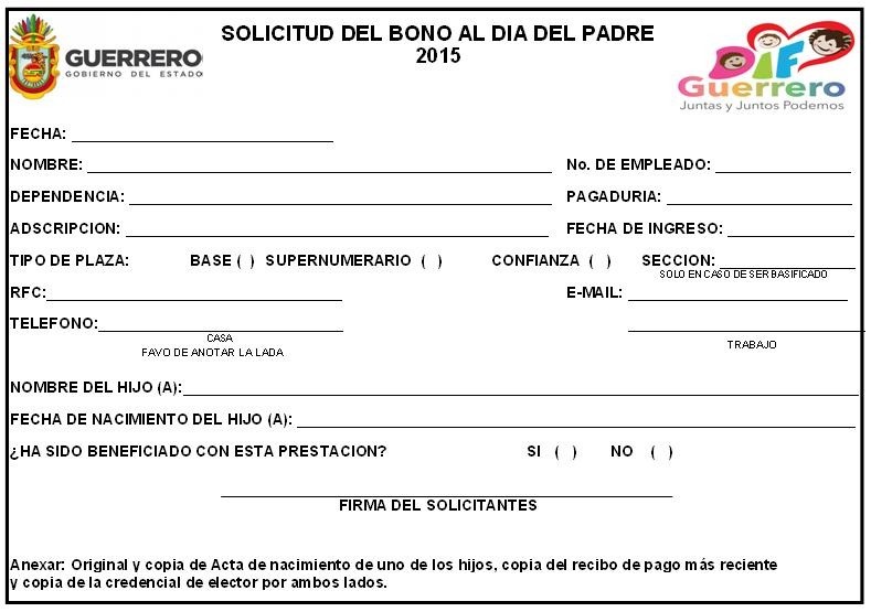 SETSDIFGRO: REQUISITOS Y FORMATO, PARA EL TRAMITE DEL BONO DEL PADRE 2015.