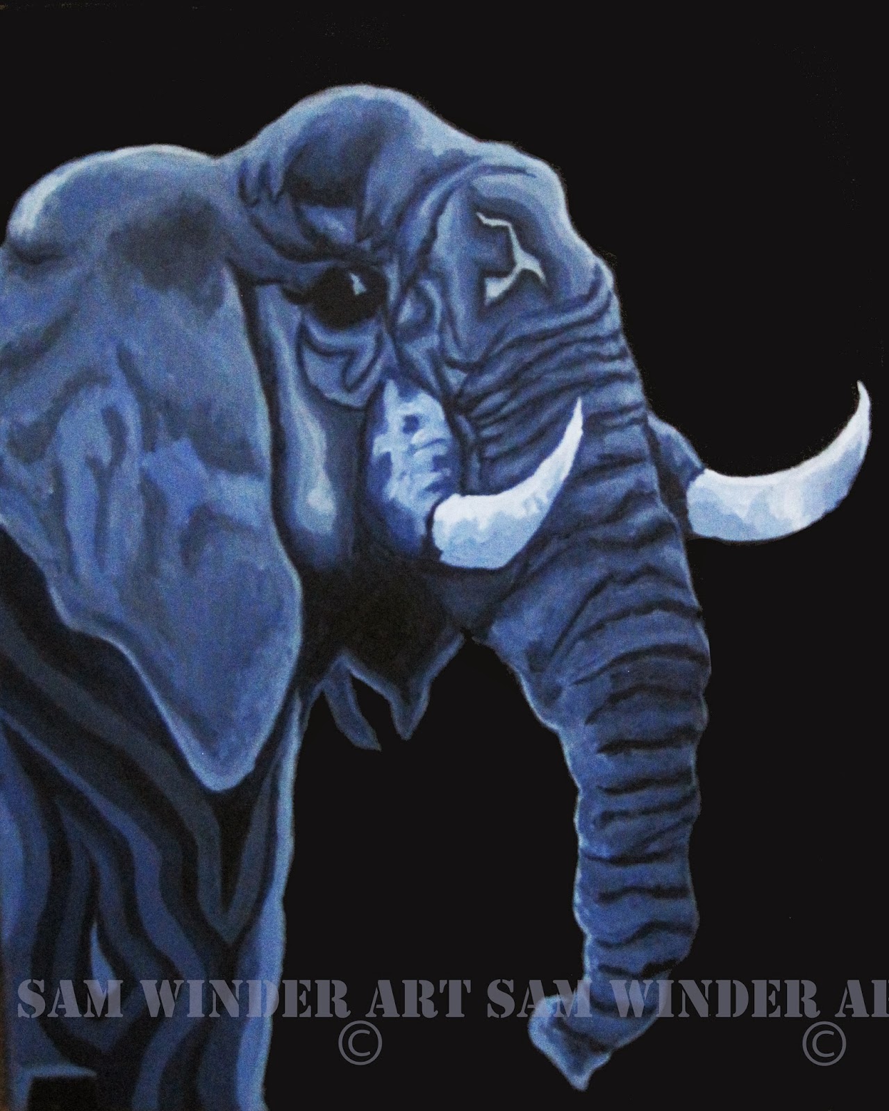 Sam Winder: Elephant Blue Monochromatic Painting
