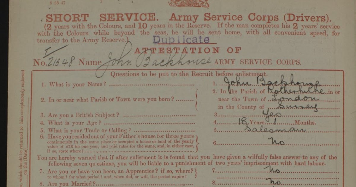 Army Forms & Attestations: Army Form B.133 - drivers