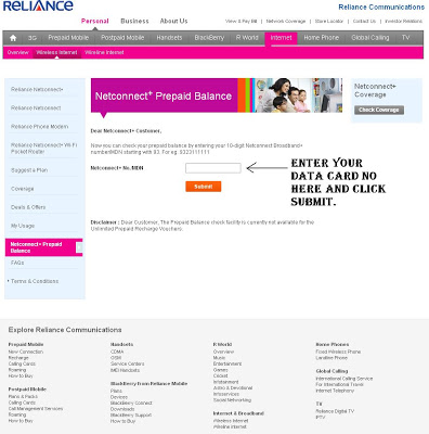 How To check Reliance Netconnect+ the prepaid balance of Datacard ...