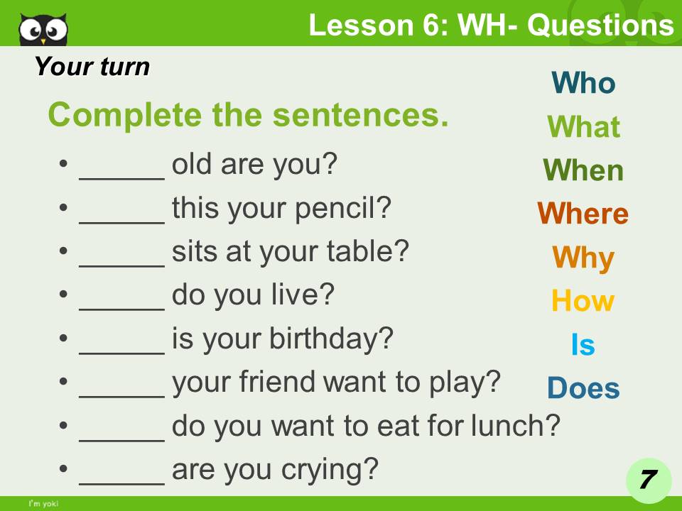YOKITALK: Unit 5_Lesson 6 WH-Questions