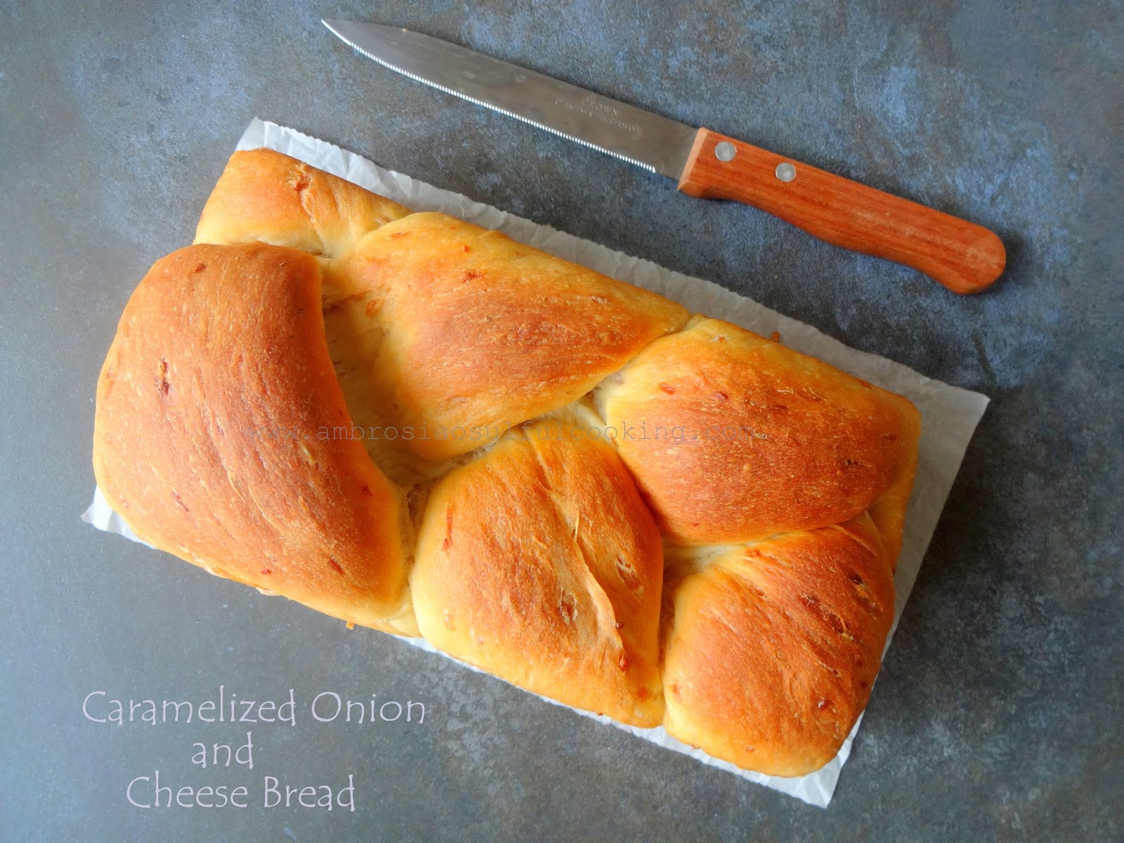Ambrosia: Caramelized Onion and Cheese Bread | #BreadBakers