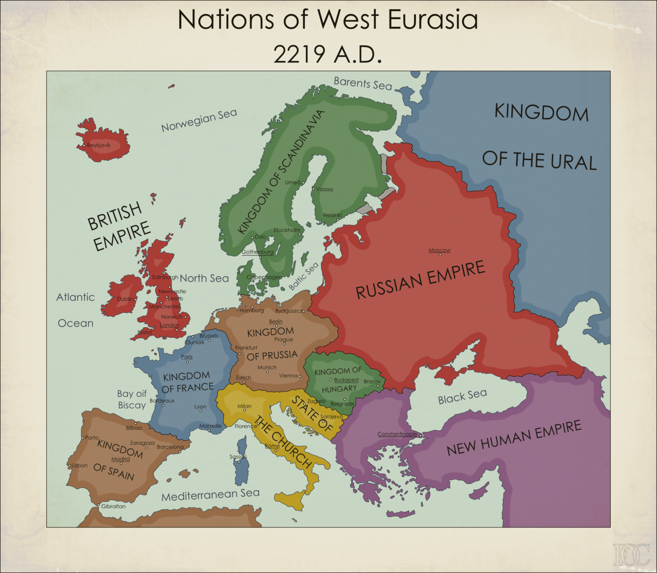 Nations of West Eurasia (2219 A.D.) - Vivid Maps