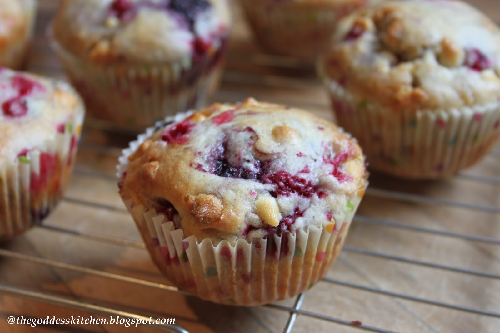 ♥ The Goddess's Kitchen ♥: Red Berry and White Chocolate Muffins