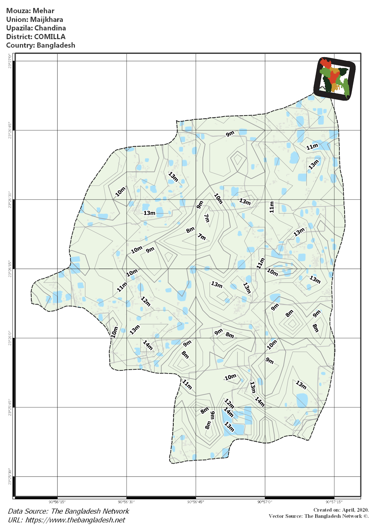 Map of Mehar Mouza, Chandina, Comilla
