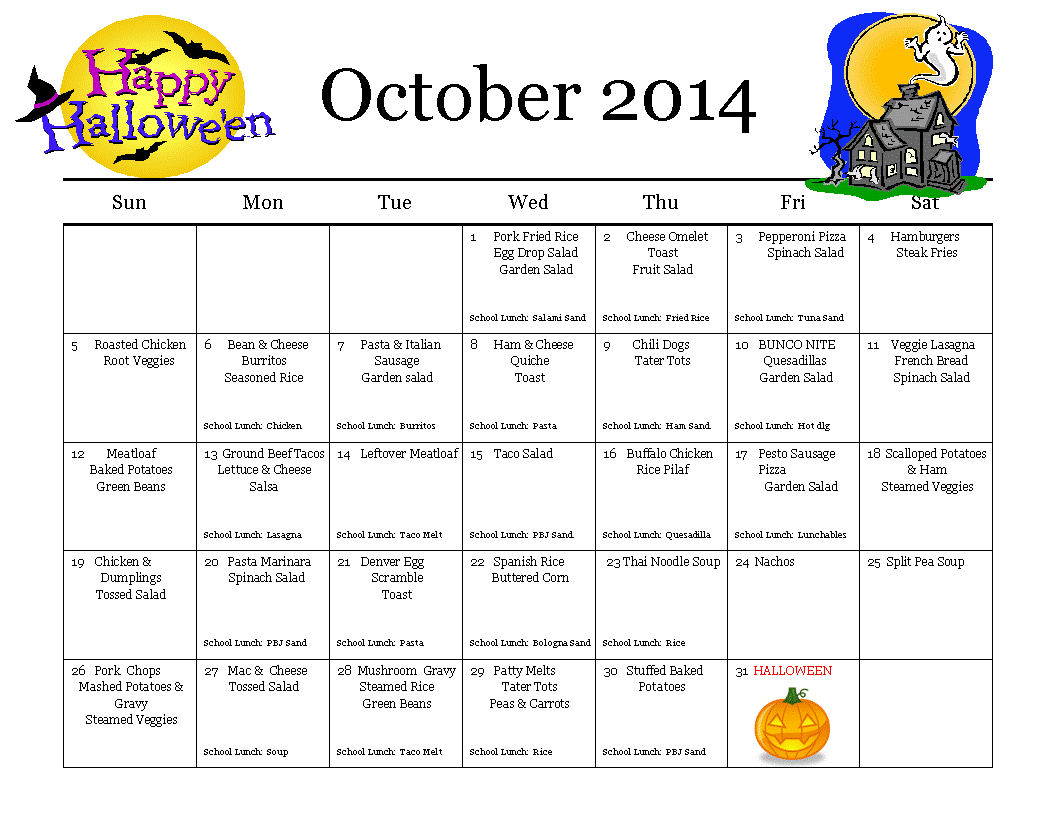 Thrifty Mom In Boise: Monthly Meal Plan - October