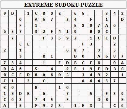 Hexadoku - Extreme Sudoku: 5th Kyu Puzzle for 4/7/2014