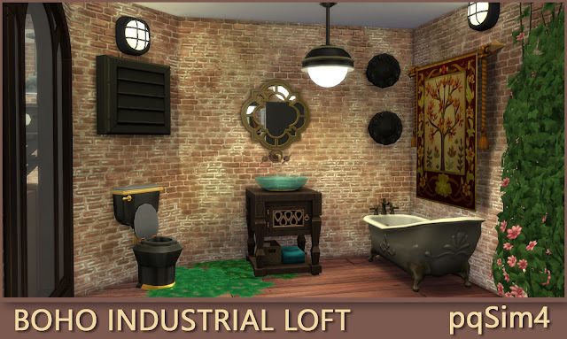 NO CC. Boho Industrial Loft. Sims 4 speed build and download.