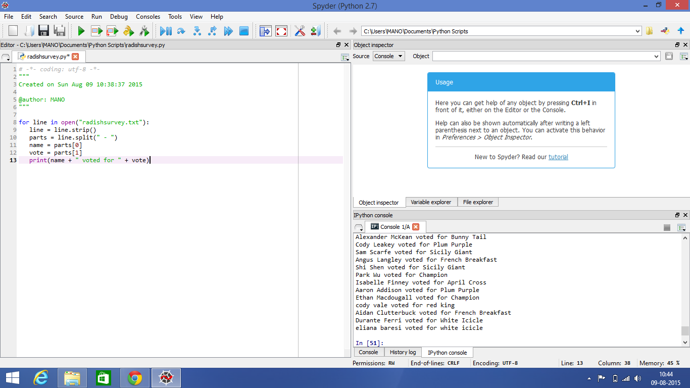 data sceptre: PYTHON PROGRAMMING- 1 ( RADISH SURVEY)