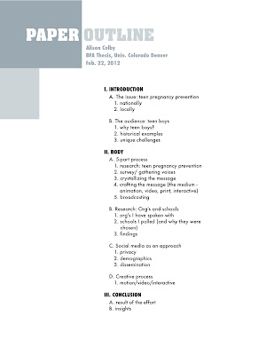 Colby-BFA Thesis: Thesis paper outline, v1