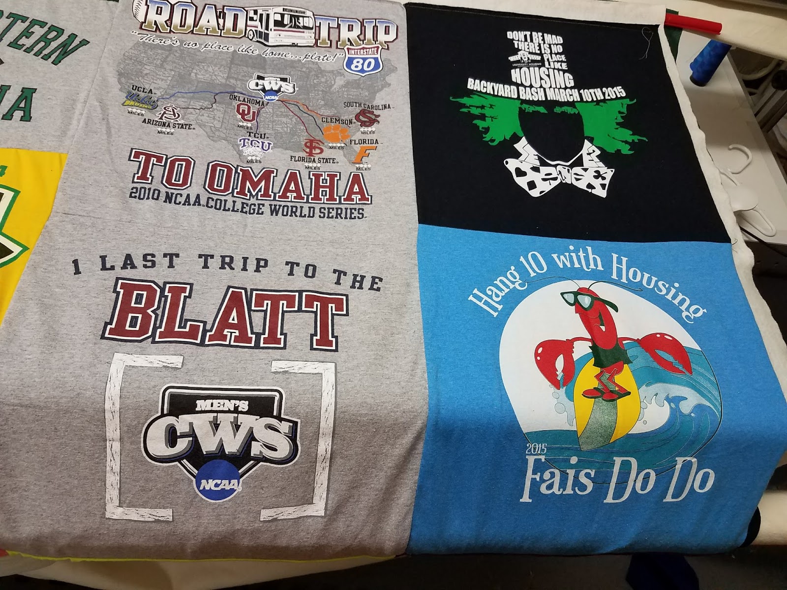 Fleur de Lis Quilts and Accessories: SLU tee-shirt quilt finish