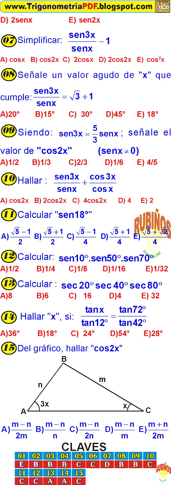 IDENTIDADES DEL ANGULO TRIPLE EJERCICIOS RESUELTOS DE TRIGONOMETRIA PDF