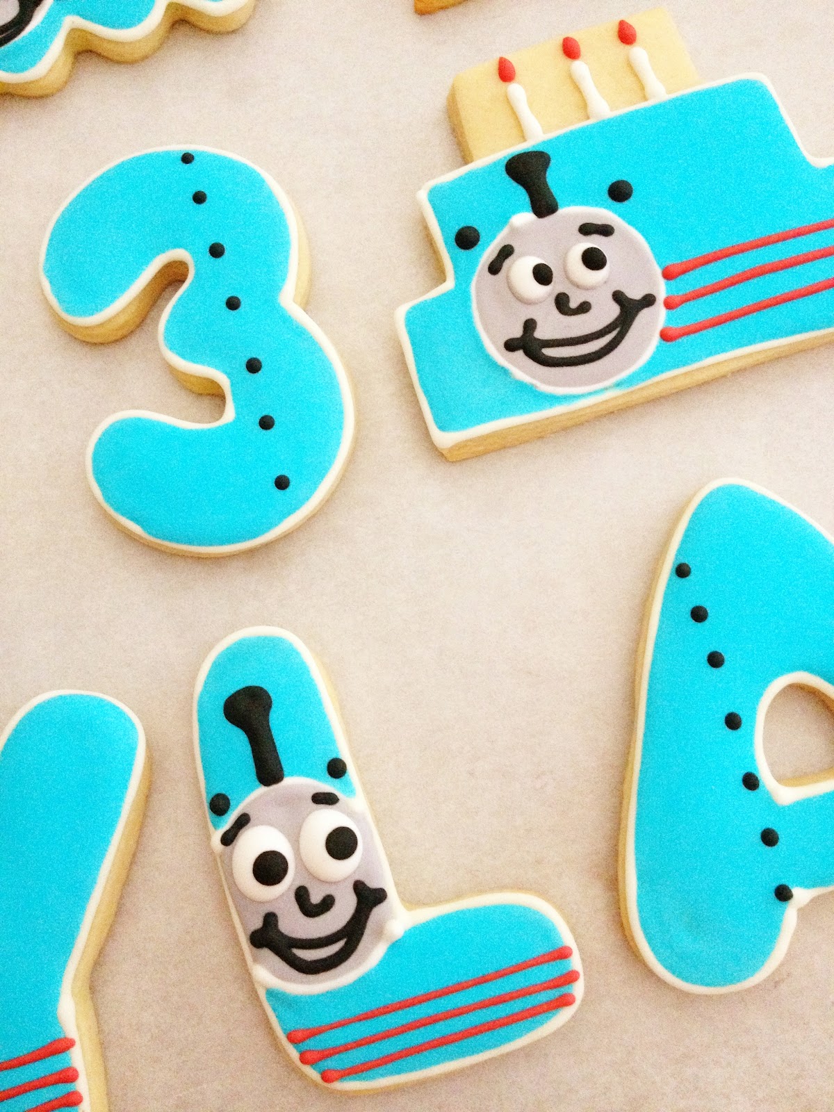 Dough and Batter: thomas the train inspired birthday cookies for dylan