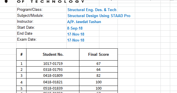 Structural Design Using STAAD Pro (September 08, 2018 to November 17, 2018)