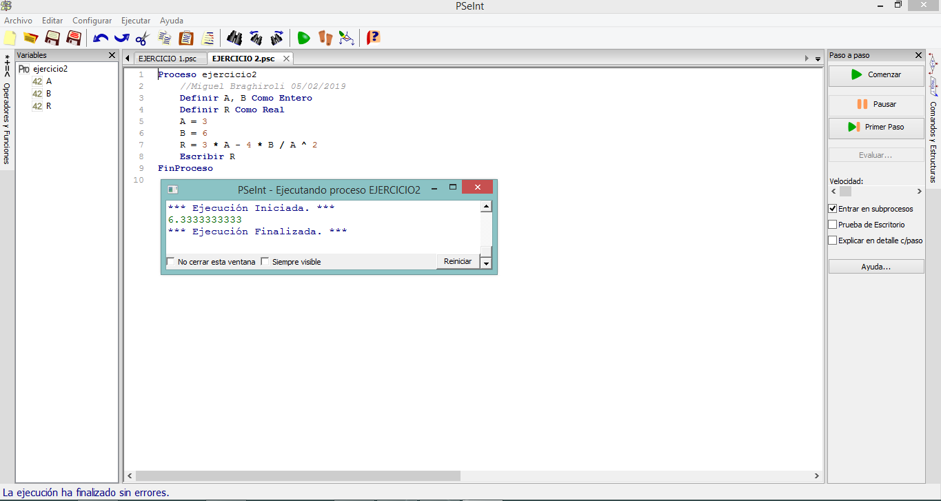 Desarrollo de Lógica de Programación Miguel Braghiroli: Practica 2