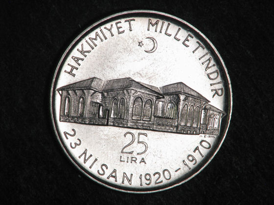 TURKEY 25 Lira Silver Commemorative Coin, 50th Anniversary of National ...