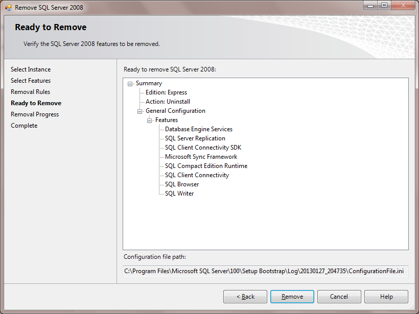 Codes Directory: Uninstall SQL Server Instance