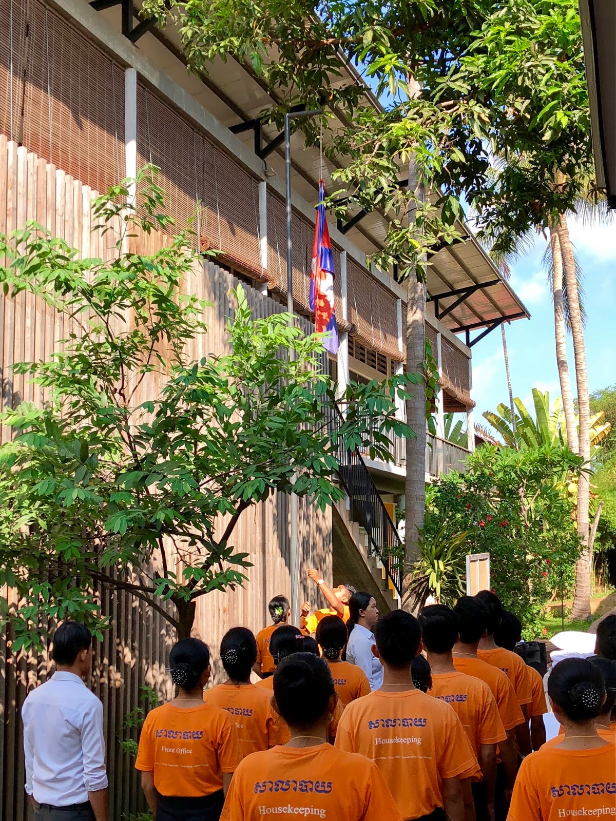 Flag-raising ceremony at Sala Bai Hotel School and Restaurant, Siem Reap