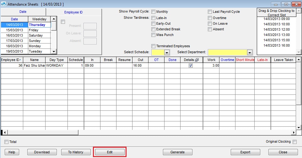 Manipulate/Edit Data in the Attendance Sheet for Job Costing Function ...