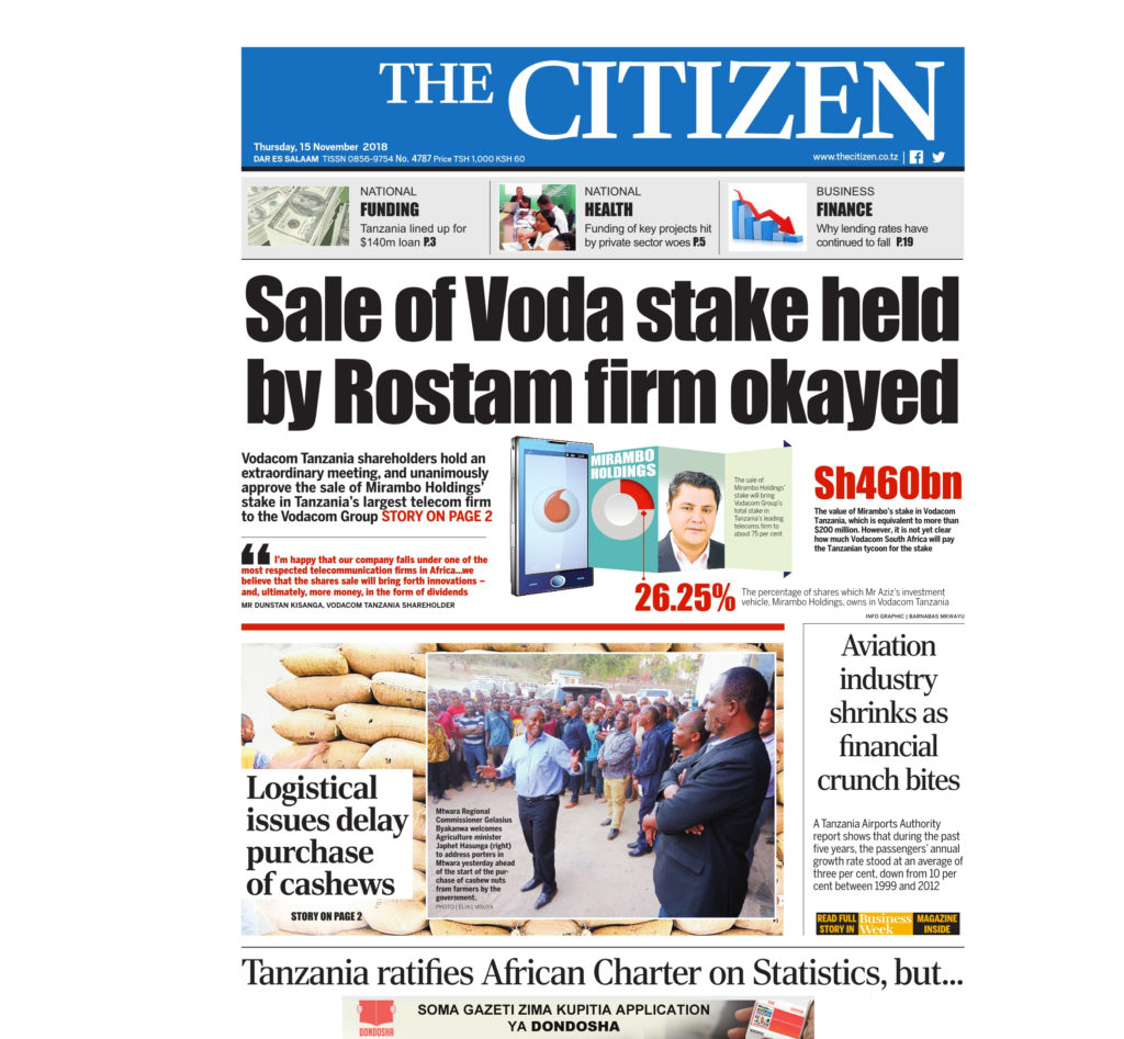 Tanzanian Today's Newspapers MAGAZETI YA LEO Thursday 15th November ...