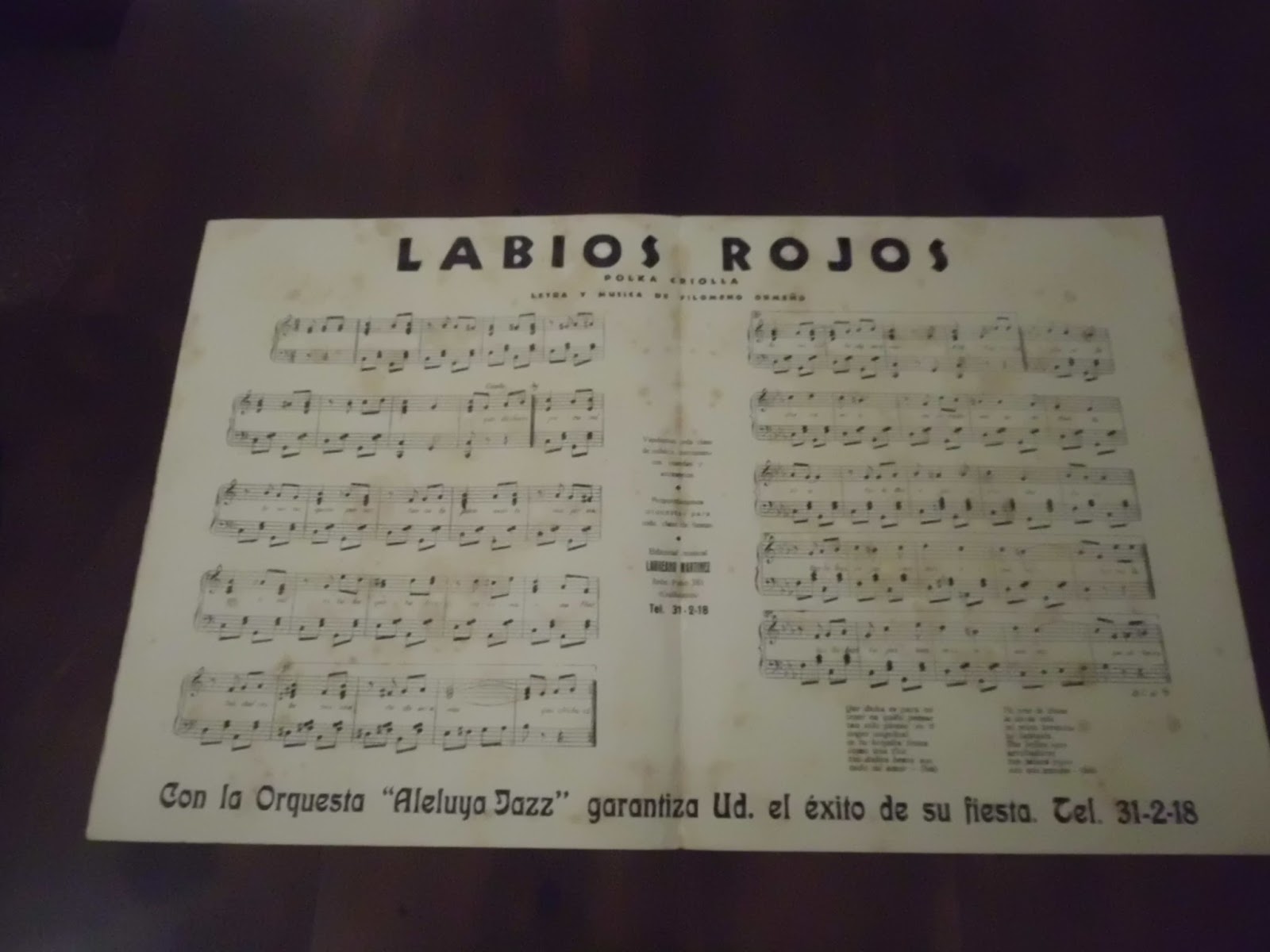 Musica,Cine & Gastronomia del Peru.: PARTITURA. PIANO. LABIOS ROJOS ...