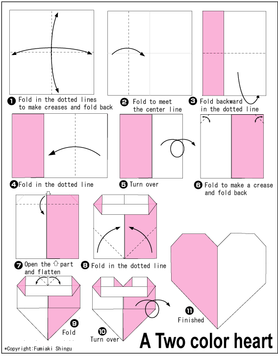 Two color heart - Easy Origami instructions For Kids