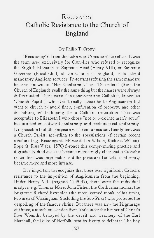 The Anglican Use of the Roman Rite: Recusancy: Catholic fidelity in the ...
