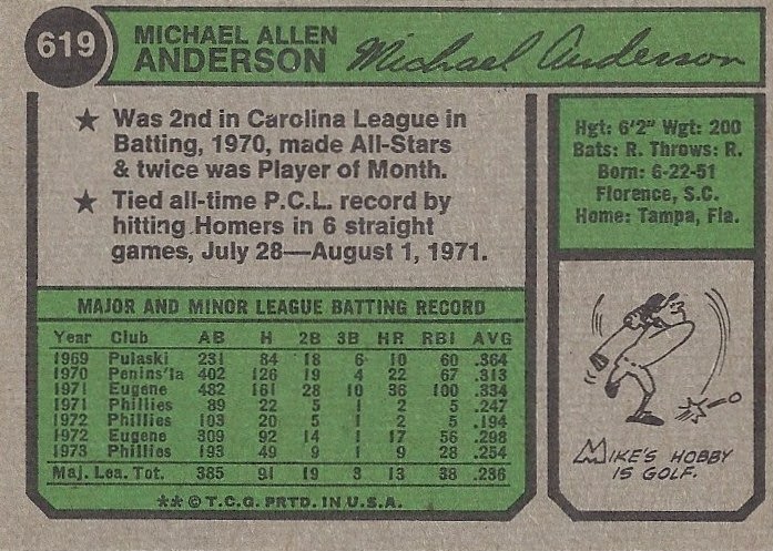 1974 Topps - Pennant Fever: #619 - Mike Anderson