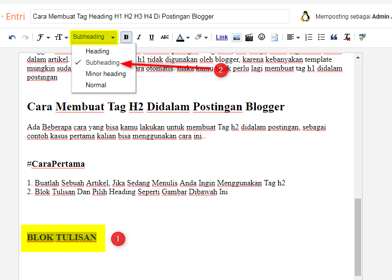Cara Membuat Tag Heading H1 H2 H3 H4 Di Postingan Blogger - Jagoan Kode