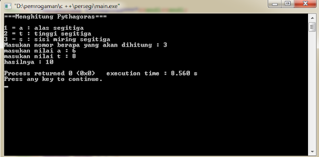 Contoh code C++, membuat program untuk menghitung pythagoras dengan CODEBLOCKS