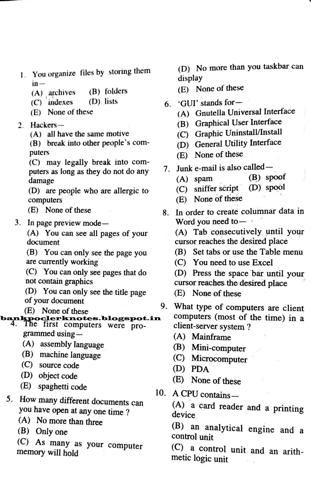 Computer Practice test - 6 - BANK EXAM NOTES