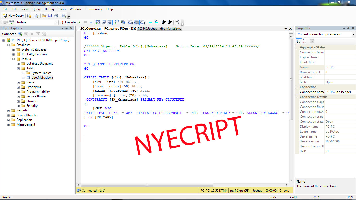 CONTOH SCRIPT PERANCANGAN BASIS DATA - LANGKAH MUDAH