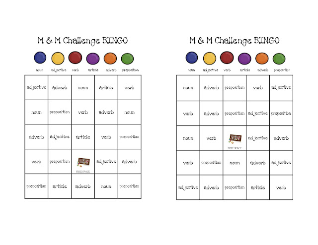 Three Week Fall: M&M Parts of Speech Bingo