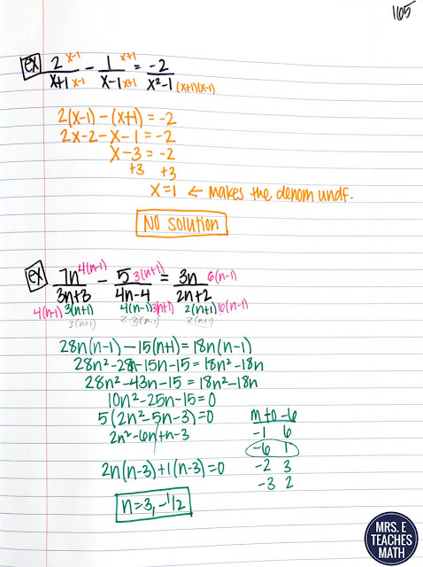 Solving Rational Equations INB Pages | Mrs. E Teaches Math