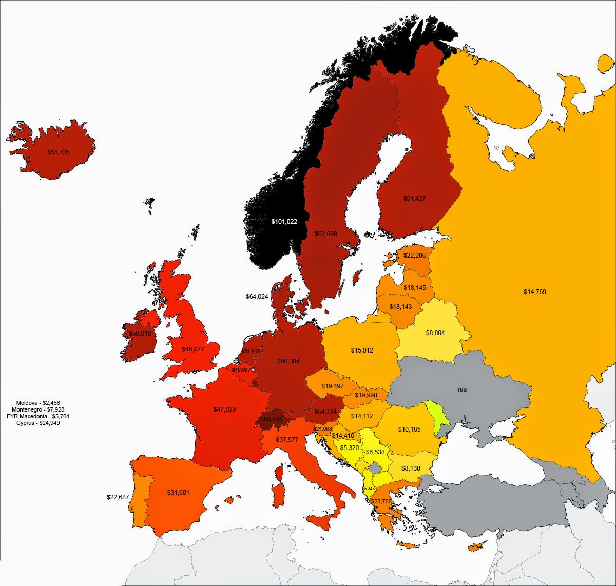 Online Maps Gdp Per Capita In Europe 2015 Estimates