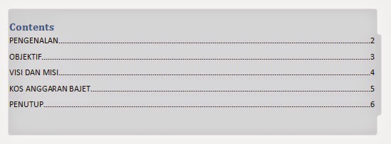 Macam mana nak buat isi kandungan atau TABLE OF CONTENTS di Microsoft word