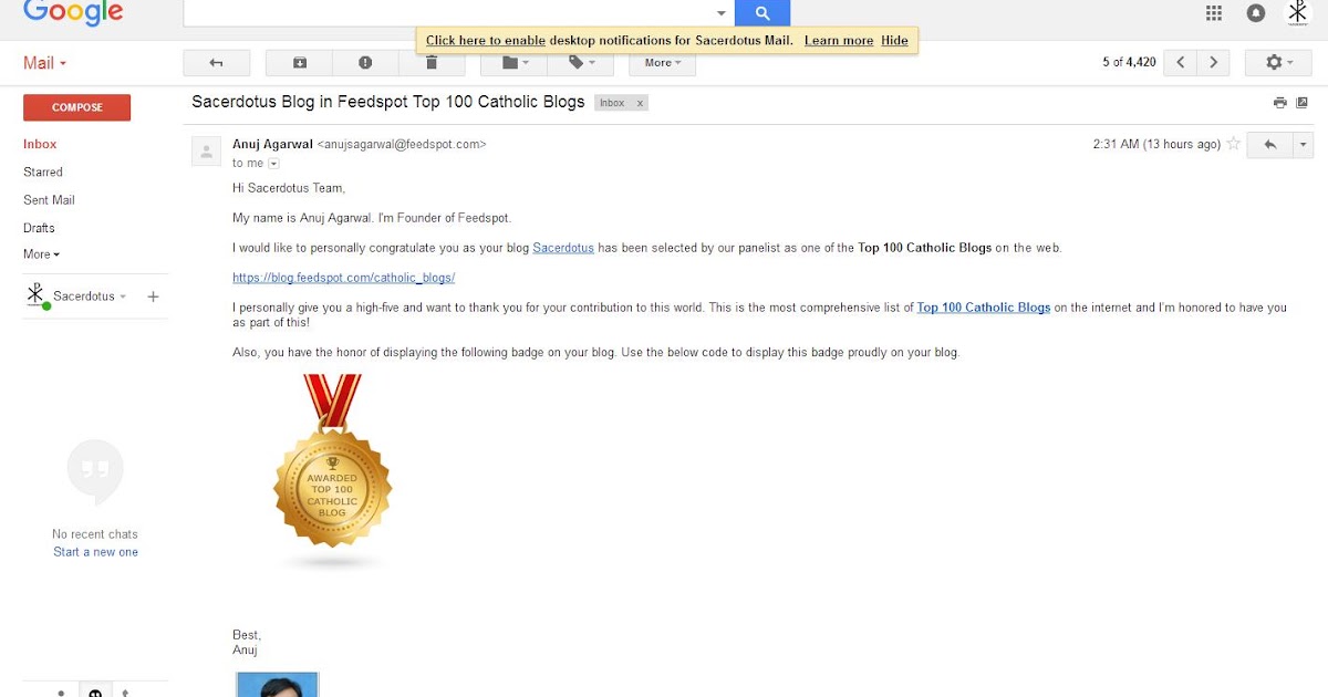 Sacerdotus: Sacerdotus Named in Top 100 Catholic Blogs!