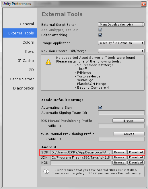 Unity 5.X 發佈Android apk時找不到SDK的問題