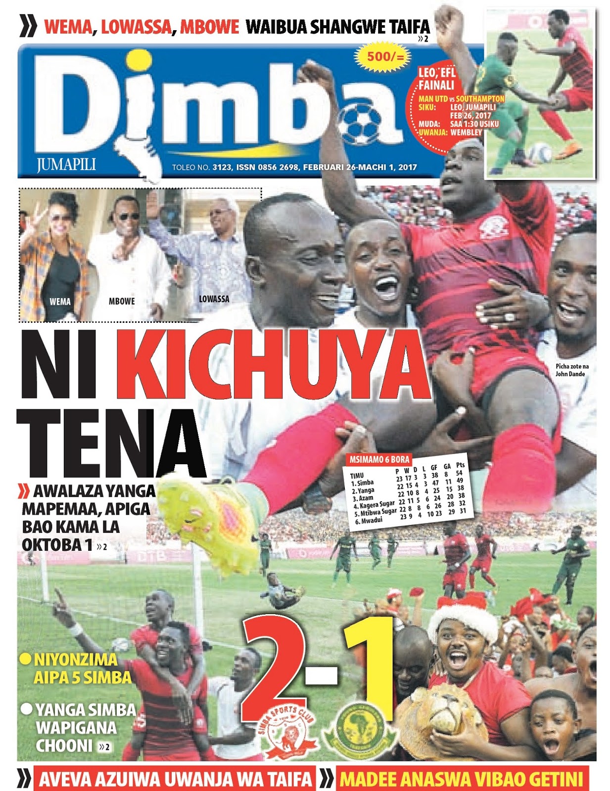 Gazeti la Dimba: Ni Kichuya tena. Niyonzima aipa 5 Simba.
