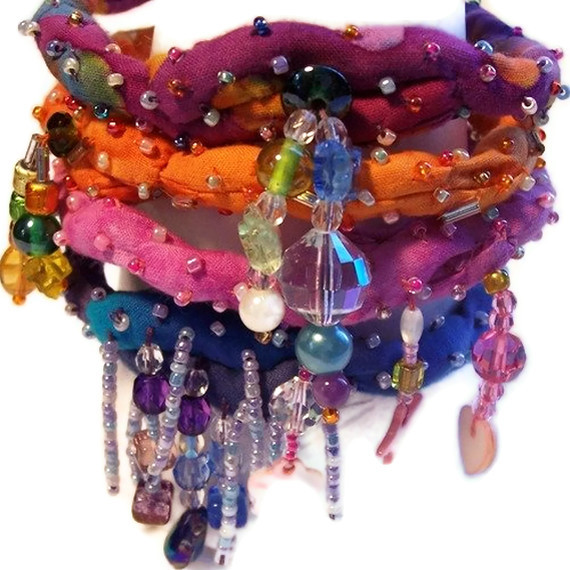 kathisewnsew: Fabric Bangle Bracelets Colorful Fun Bohemian Jewelry