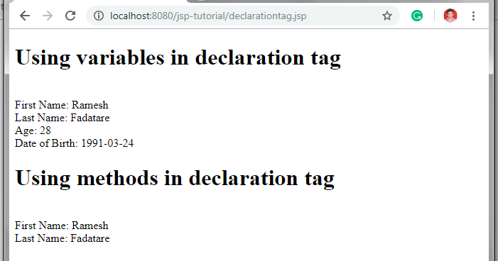 JSP Declaration Tag