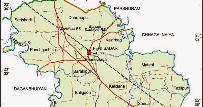 Feni Sadar Upazila Map, Feni, Bangladesh