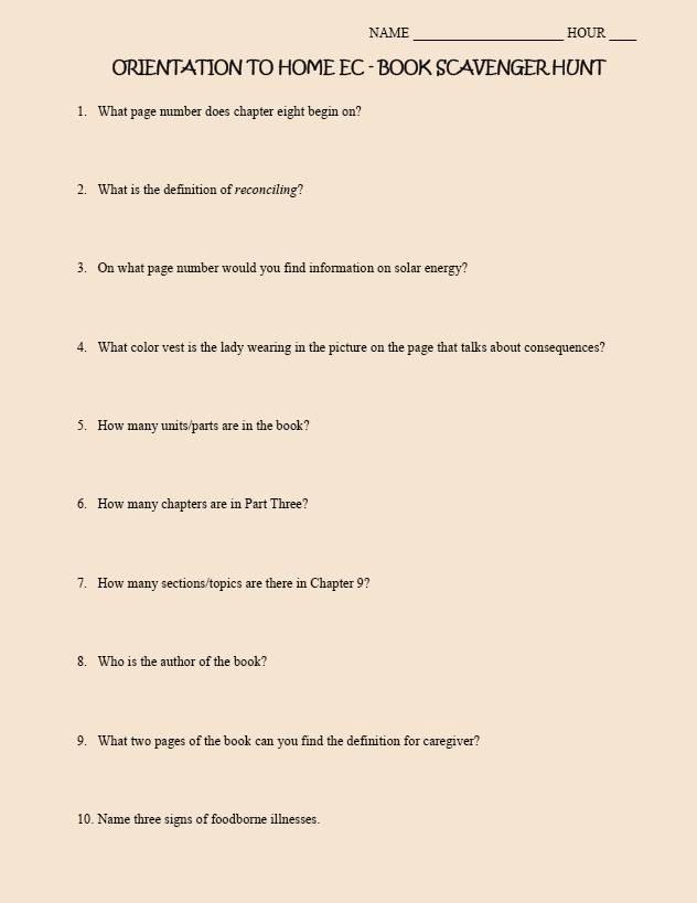 FACS Classroom Ideas: Textbook Scavenger Hunt