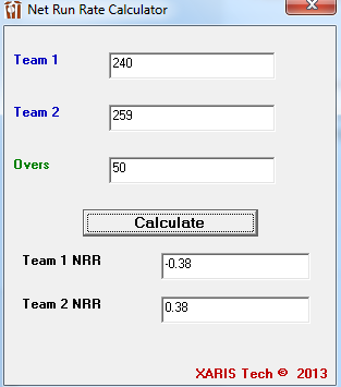 XARIS Tech: Net Run Rate Calculator | Source Code