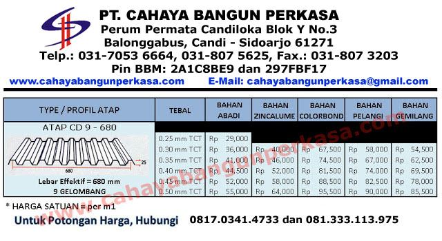 harga atap cd 680 - CV CAHAYA GALUNGGUNG