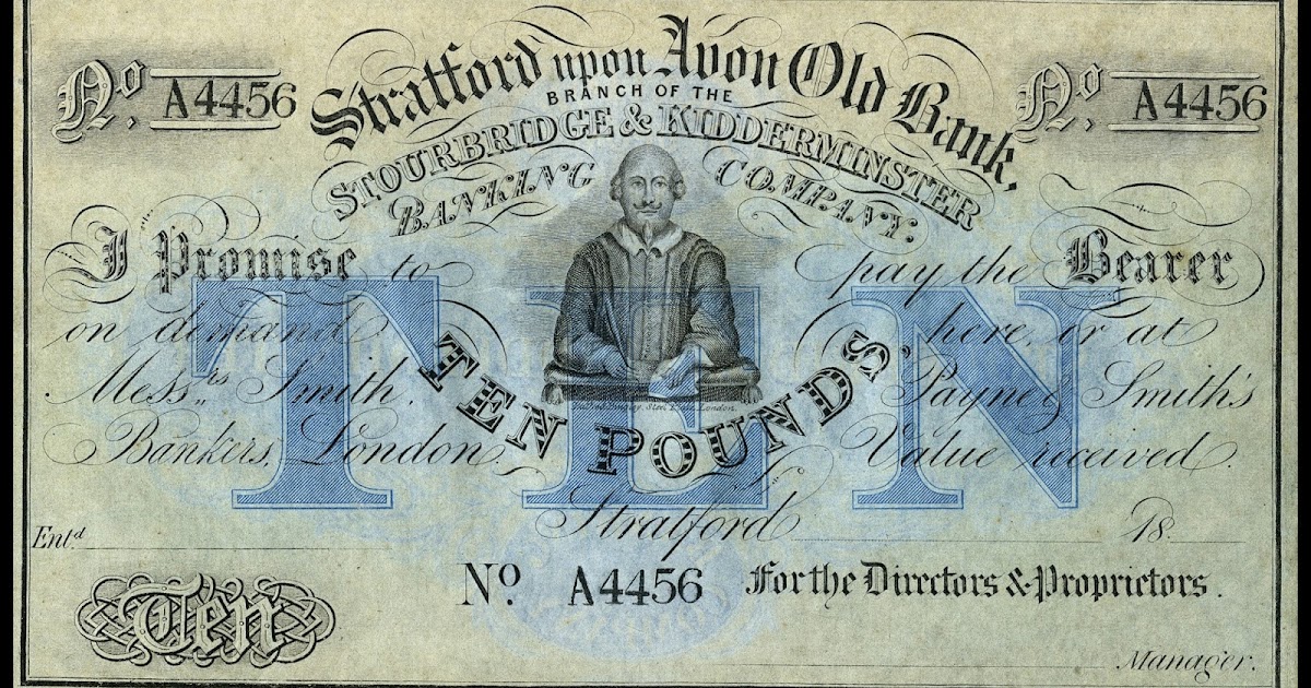 William Shakespeare 10 Pound Sterling Note Stratford upon Avon Old Bank ...